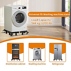 ANBase Heavy Duty All Steel Fridge Stand Mobile Base with 4 Locking Wheels and 8 Sturdy Feet 16.9"-26" Adjustable Furniture Dolly for Washer, Refrigerator and Dryer（Black）