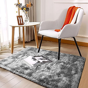 Ultra Soft Fluffy Rugs for Bedroom, Anti-Skid Indoor Carpet Nursery Rugs for Kids Room Home Decor, Rectangular Fuzzy Rug Tie-Dyed Light Grey 2x3 Feet