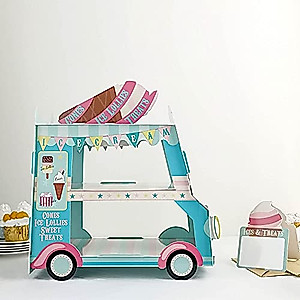 BalsaCircle 16-Inch Blue with Pink 3 Tier Cardboard Ice Cream Truck Cupcake Dessert Stand Wedding Party Events Decorations Supplies