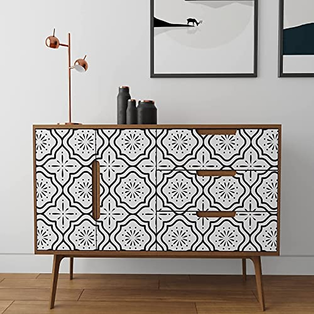 Peel and Stick Wallpaper Boho Contact Paper for Cabinets Black and White Wallpaper for Bedroom Geometric Wallpaper Self-Adhesive Wallpaper Kitchen Wallpaper Drawer Liner Waterproof Vinyl 17.5“×78.7”