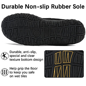shoeslocker Men's Slippers Warm Soft Plush Memory Foam House Slippers for Men Comfortable Bedroom Moccasin Non-Slip Indoor Outdoor Black 11
