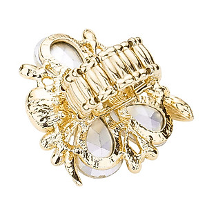 Rosemarie Collections Women's Stunning Statement Crystal Teardrop And Pave Petals With Simulated Pearl Flower Stretch Cocktail Ring, 1.75" (Bright Green Crystal Gold Tone)