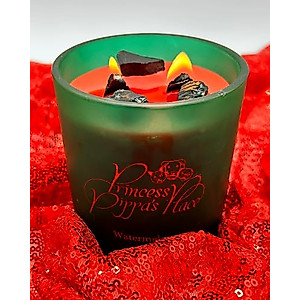 13% Scented Candle Gifts for Women & Men, Non-Toxic Cute Scented Candles with 3 Healing Crystals and 2 Wooden Wicks in Glass Jar, Soy Wax Candle, Aromatherapy Relaxation Candle (Watermelon), Pack-1