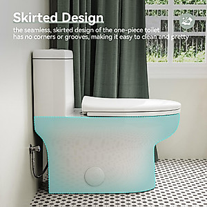 HOROW HR-ST076WD Dual Flush Elongated Toilet with Soft Close Seat, High-Efficiency Supply, Standard Bathroom Toilet 12" Rough-In, White Finish