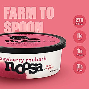 noosa Yoghurt, Strawberry Rhubarb, 8oz, Probiotic, Whole Milk Yogurt, Real Strawberries, Rhubarb, No Artificial Ingredients, Gluten Free