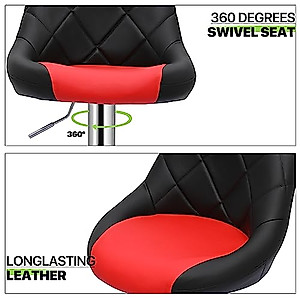 Magshion Bar Stools Set of 2, Adjustable Counter Height Swivel Barstools Modern Dining Chair Bar Pub High Stool with Back for Kitchen Island, Black/Red