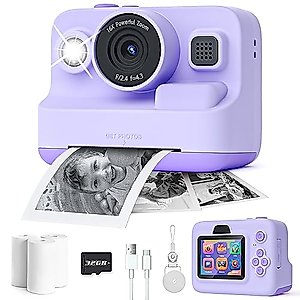 Dylanto Instant Print Camera for Kids,2.4 Inch Screen Kids Instant Cameras, Christmas Birthday Gifts for Girls Age 3-12, Portable Toddler Toy for 3 4 5 6 7 8 9 10 Year Old Girls Boys Purple