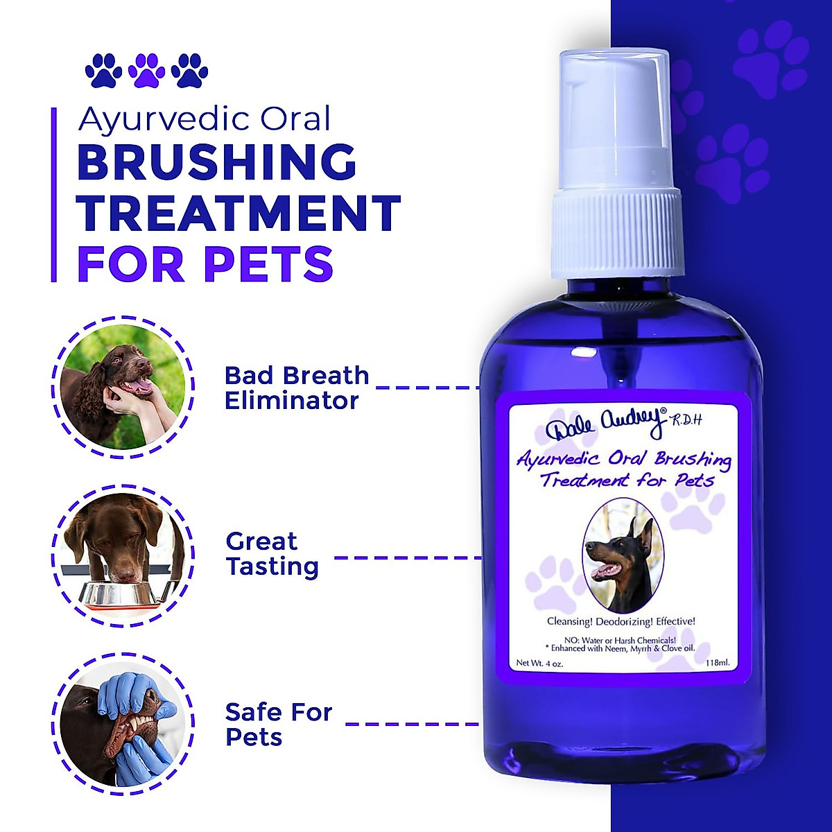 Dale Audrey Ayurvedic Brushing Treatment for Pets | Oral Hygiene Bad Breath Eliminator | Dog Breath Freshener for Teeth Cleaning | Tartar and Plaque Remover Dog Mouth Spray | (Beef)