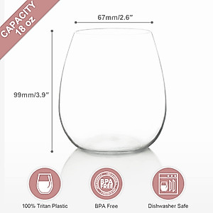 MICHLEY 18oz Red White Stemless Wine Glasses Tritan Plastic-Shatterproof Drinking Tumbler, Dishwasher Safe Drinkware for Parties Camping, Set of 4