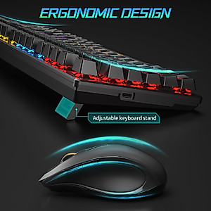 Mechanical Gaming Keyboard, 98 Keys RGB Backlit Full Size Keyboard with Blue Switch, Double Shot Injection Floating Keycaps, Full Anti-Ghost Wired Computer Keyboard for Windows PC Mac Xbox Gamer