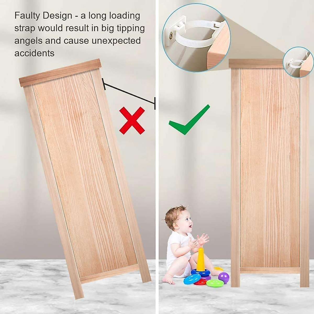 Furniture Straps Baby Proofing Anti-tip Wall Anchor Kits (12-pack) Cabinet Locks & Straps Protect Toddler and Pet from Falling Furniture,Adjustable Child Safety Straps Earthquake Resistant (12)