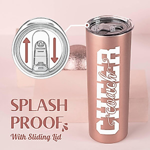 Onebttl Cheer Coach Gifts For Women, Her, Female - Cheer Coach - 20oz/590ml Stainless Steel Skinny Insulated Tumbler with Straw, Lid - Gift for Cheerleading or Cheerleader Coachs - (Rose gold)