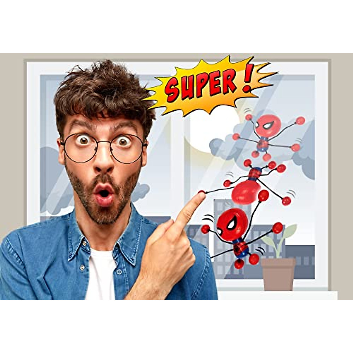 JA-RU Spiderman Stretchy Window-Crawler (1 Unit) | Wall-Climber and Window Walker-Rolling Sticky Toys | Marvel Avengers Superhero Fidget Toys | Toys and Novelty Toys for Kids. 6812-1