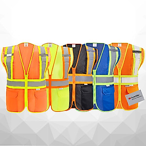 SULWZM High Visibility Reflective Safety Vest with Zipper and Pockets Black,XXL