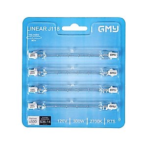 Comyan 4-Pack R7S 118mm T3 300W Halogen Bulb Dimmable 4500lm J-Type 120V R7S Base Warm White 2700K Double Ended Halogen Light Bulbs