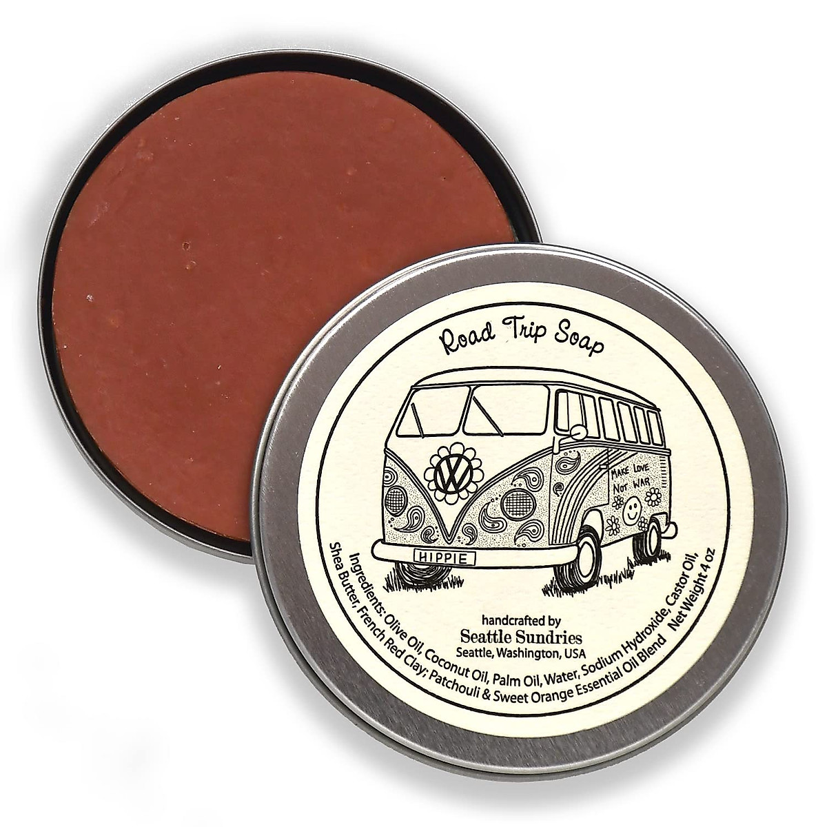 Seattle Sundries | Patchouli Soap Bar for Women & Men - 1 (4oz) Handmade Bar Soap in a Low Waste Travel Tin - Volkswagen Bus Gift.