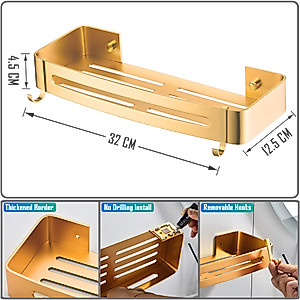 maifey Shower Caddy No Drilling, Champagne Gold Bathroom Wall Shelf Shower Shelves with Hooks, Metal Bathroom Shelf Organizer for Shampoo, Rust Proof (2 Tiers)