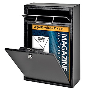 Mail Boss 7412 High Security Steel Locking Wall Mounted Mailbox-Office Comment Letter Deposit, Black Drop Box