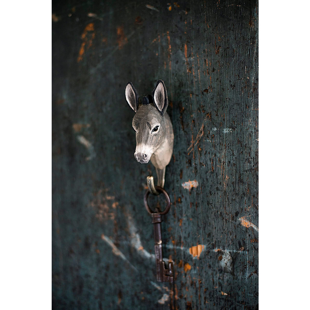 WILDLIFEGARDEN Hand-Carved Donkey Hook, Sturdy Wood Wall Hook with Artisanal Life-Like Figurine, Easy-to-Install, Designed in Sweden