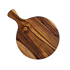 3Bros Teak Wood Round Cutting Serving Board - 13.4" Diameter with 4" Handle - High-Quality, Sustainable Wood - Ideal for Professional and Home Use - Elegant Presentation Platter