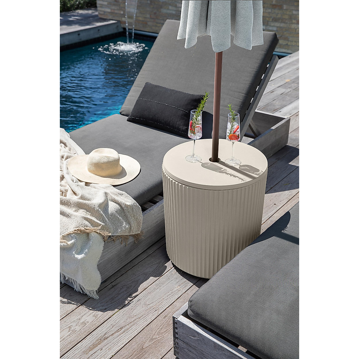 Veradek Umbrella Side Table - Outdoor Patio Table with Umbrella Hole for Porch/Patio | Durable Plastic-Concrete Material & Easy Assembly | Modern Coffee, Picnic or Poolside Table