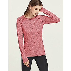 TSLA Women's Long Sleeve Shirts, Lightweight Crewneck Yoga Workout Tops, Athletic Sports Performance Running T-Shirts, Stretch Crew Spacedye Dusty Rose, X-Large