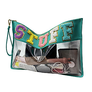 HAIBOLAN Monogram Clear Travel Patch Pouch Stadium Transparent Cosmetic Bag Wristlet PVC Waterproof Clutch Purse Tote Bag (stuff)