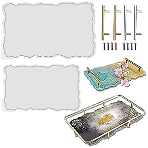ResinWorld 2 Size 14 inches XL Large Tray Silicone Molds Epoxy Resin Geode Tray Mold with Gold & Silver Handles DIY for Making Resin Tray (Rectangle)