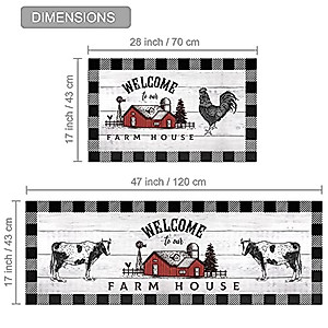 HOLVDENG Farmhouse Kitchen Mat Set of 2 Non Slip Thick Kitchen Rugs and Mats for Floor Comfort Standing Mats for Kitchen, Sink, Office, Laundry, 17"x47"+17"x28"