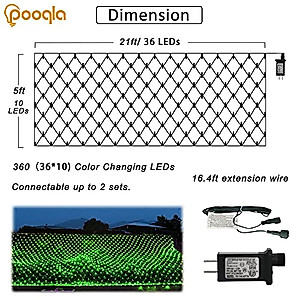 Pooqla 21ft x 5ft Net Lights, 360 LED St Patricks Day Decoration Lights Outdoor Green Lights Large Mesh String Lights 8 Modes for Bushes Yard Garden Party Christmas St. Patrick's Decor