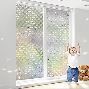 Waovacy Window Privacy Film Stained Glass Door Window Covering Decorative Window Clings Static Cling No Adhesive 3D Frosted Window Cover UV Sun Blocking Vinyl Window Sticker for Home,17.4x78.7Inch