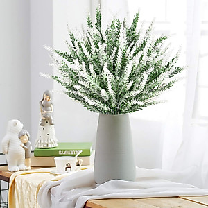 MARTINE MALL 8pcs Artificial Lavender Bouquet White Lavender Bundles Flocked Artificial Flowers Arrangements for Garden Office Wedding Bridle Home Kitchen Indoor Outdoor Decor