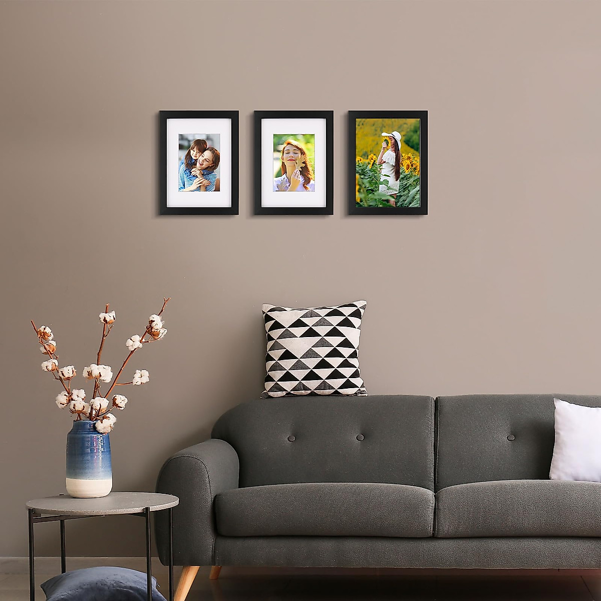 Golden State Art Picture Frame, 9x12 inches, Black, Acrylic Glass, Solid Wood, Mat for 6x8 Photos, Wall Display