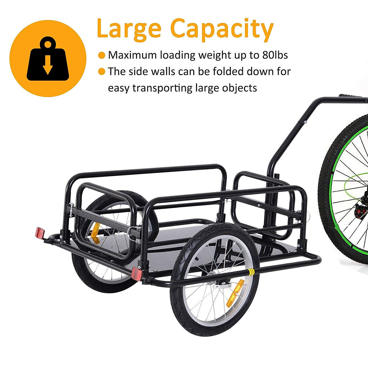 Black Folding Cargo Trailer with Seat Post Hitch for Quick Easy Attachment to Bicycle Can Fit Most Bicycles Quick Release Wheel Storage Cart for Transportation of Luggage Tools Groceries Space Saving