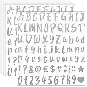 Waynoda 810 Pieces 10 Sheets Self-Adhesive Glitter Silver letter stickers, Alphabet Number Stickers, Decals for Sign, Mailbox, Notebook, Window, Classroom Decor, Door, Business, Address Number (1 Inch)