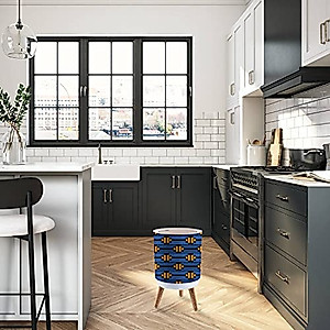 Trash Can with Lid Ethnic Motif Handdrawn Print Paint Brush Strokes Geometric Seamless Wood Small Garbage Bin Waste Bin for Kitchen Bathroom Bedroom Press Cover Wastebasket 7L/1.8 Gallon