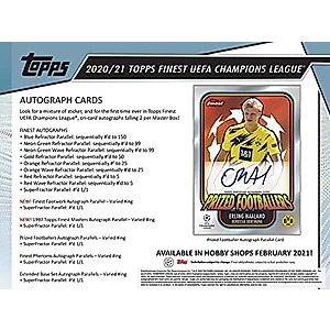 2020-21 Topps Champions League Finest Soccer UEFA Hobby Box (12 Packs/5 Cards:2 Autos)