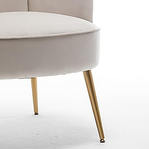 US Pride Furniture Stylish Velvet Armchair with Gold Metal Legs, Comfortable Accent Chair for Modern Living Room, Bedroom, Vanity Desk, and Entryway in Small to Mid-Size Spaces, Medium, Ivory