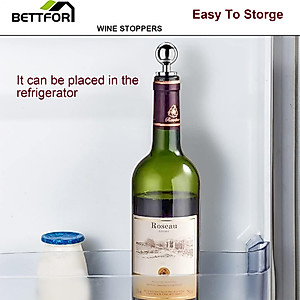 BETTFOR Wine Stoppers for Wine Bottles 3Pcs Vacuum Wine Bottle Stopper with Silicone Reusable Wine Corks, Leak proof Keep Fresh Suitable for Standard (Silver, 3 Pack)