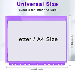 NatureTouch 12Pcs Binder Pocket, Clear Binder Organizer File Folders for 3 Ring, A4 / Letter Size Poly Document Envelopes Pouch with Snap Closure & Label for School Office Supplies,Matte&Solid