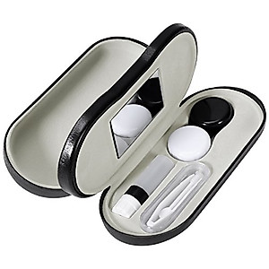 Healifty Contact Lens Case and Glasses Case - 2 in 1 Double Sided Eye Contact Case with Built-in Mirror, Tweezer and Contact Solution Bottle - Portable Contact Lens Storage Box for Travel, Black