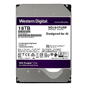 Western Digital 18TB WD Purple Pro Surveillance Internal Hard Drive HDD - SATA 6 Gb/s, 512 MB Cache, 3.5" - WD181PURP