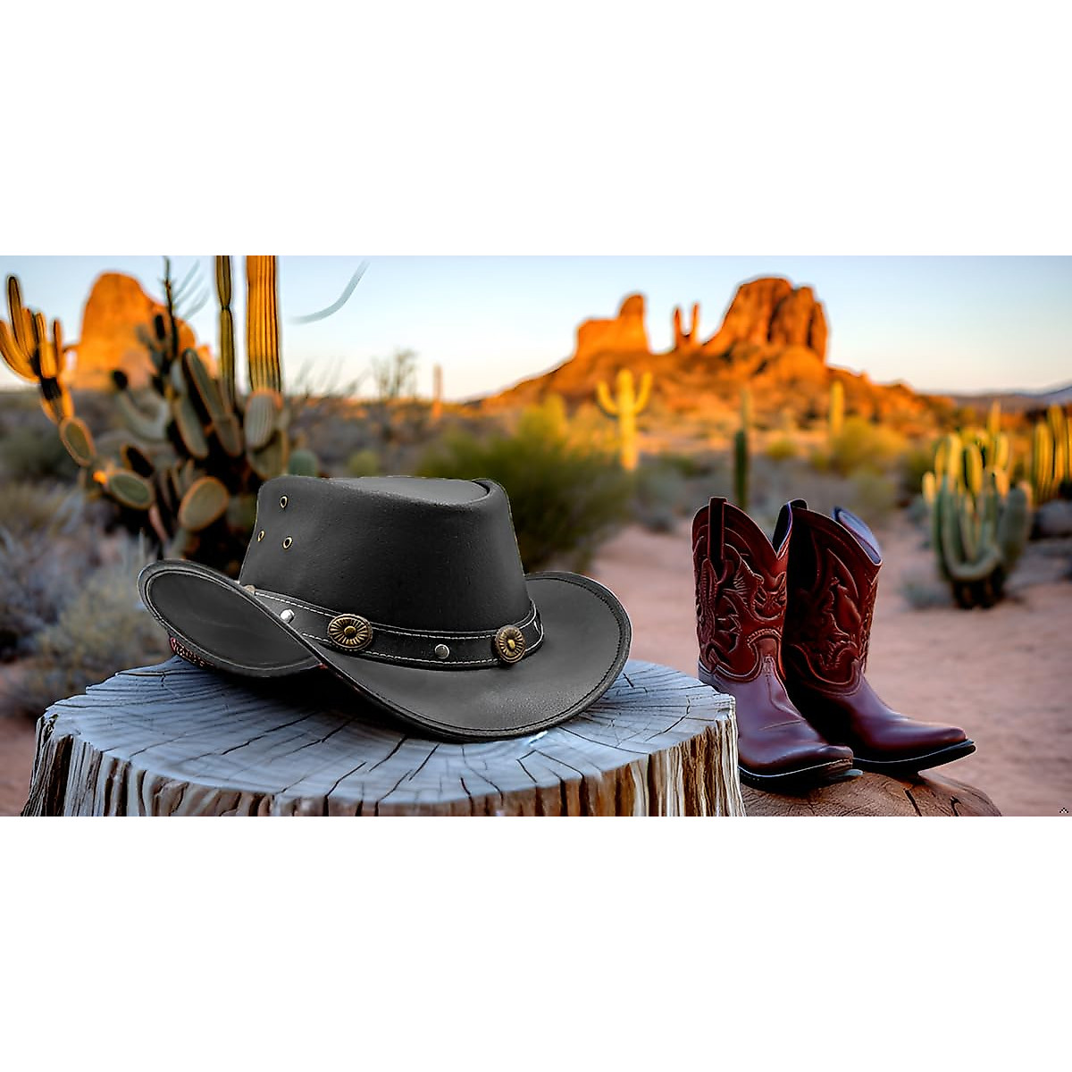 Showerproof Outback hat Also Worn as Leather Cowboy hat, Australian Hats for Men & Women Black