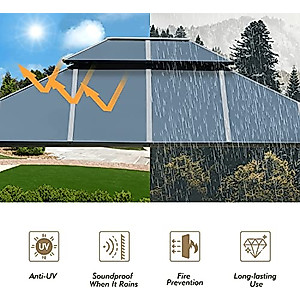 MELLCOM 12x20ft Hardtop Gazebo, Permanent Outdoor Patio Gazebo with Double Aluminum Composite Roof for Patio Lawn and Garden, Curtains and Netting Included