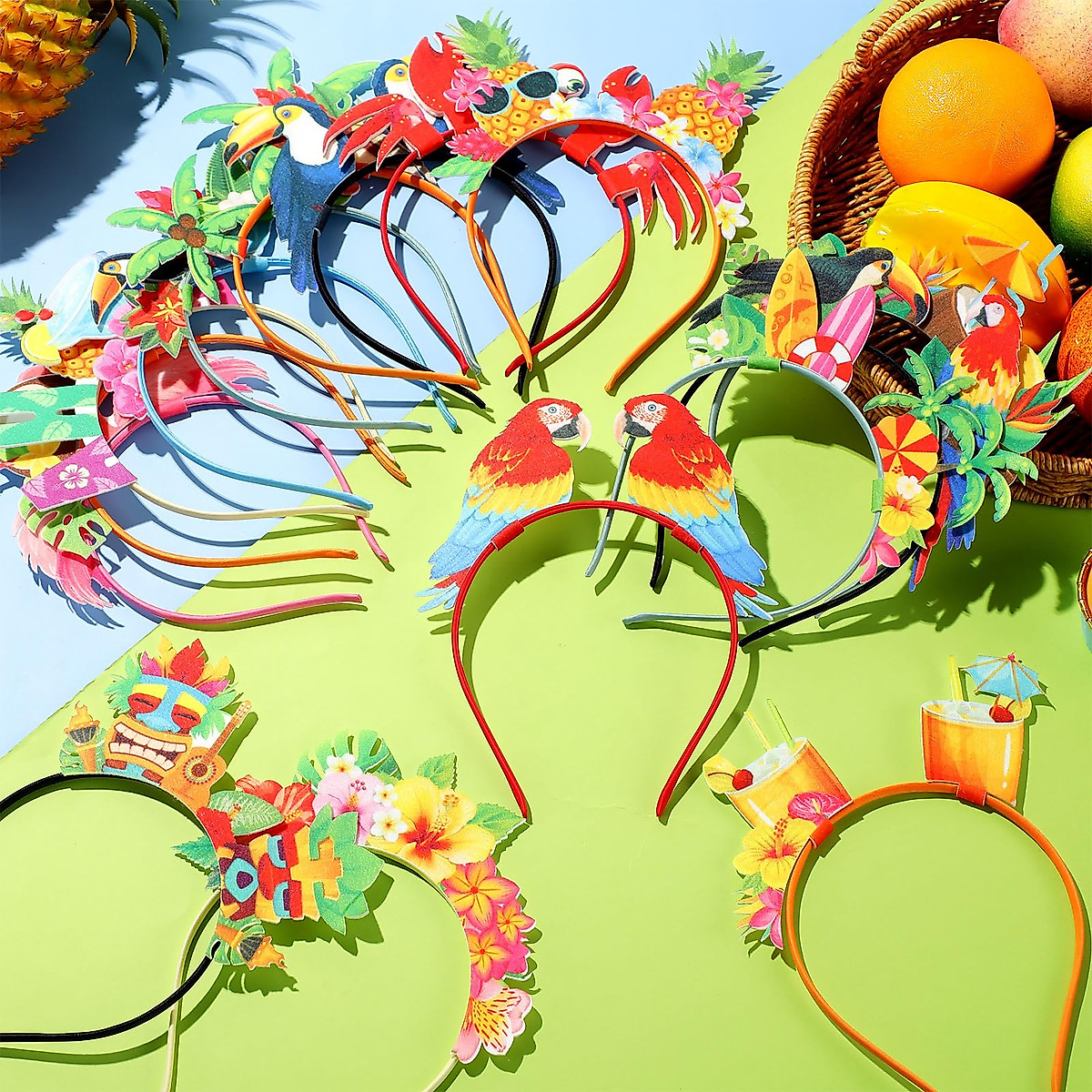 Capoda 16 Pieces Hawaiian Party Headband Felt Luau Party Head Boppers Flamingo Pineapple Palm Tree Tiki Aloha Boppers for Hawaiian Party Favors Tropical Party Accessories Summer Beach Party Supplies