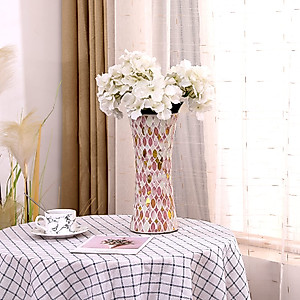 Mosaic Glass Flower Vase Large Size Handmade Glass Glass Vases Plant Pots Ceramic Vase for Living Room Decorations, Home Decor, Office, Wedding,Pink-Gold Oval,5 X 11.6 Inch