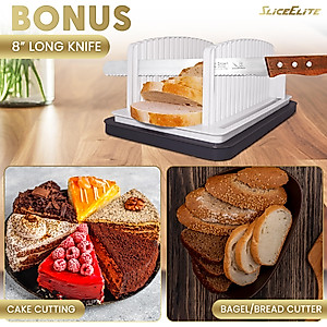 SliceElite Bread Slicer for Homemade Bread with Adjustable Width - Effortless & Consistent Slices, Folds Flat for Compact Storage, Built-in Crumb Tray & Bonus 8-Inch Serrated Bread Knife!