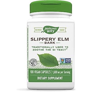 Nature's Way Slippery Elm Bark, Traditional Support to Soothe GI Tract*, 100 Vegan Capsules