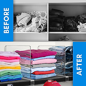 VooValley 4Pcs Clear Acrylic Shelf Dividers for Closets, Vertical Shelves - Sturdy Closet Shelf Organizer with 4 Hooks and Tape - Easy to Install Tall Shelf Separators for Bathroom, Pantry, and More