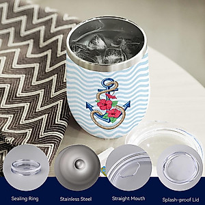 silichee 12 Oz Stainless Steel Stanley Cup with Lid Hibiscus Flowers Pattern Anchor Insulated Tumblers Vacuum Coffee Mugs for Hot and Cold Coffee,Wine,Drinks